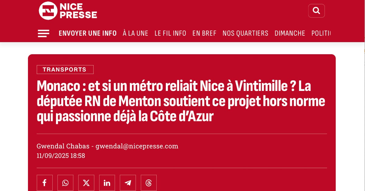 Nice Presse : "Monaco : et si un métro reliait Nice à Vintimille ?" | FEDEM