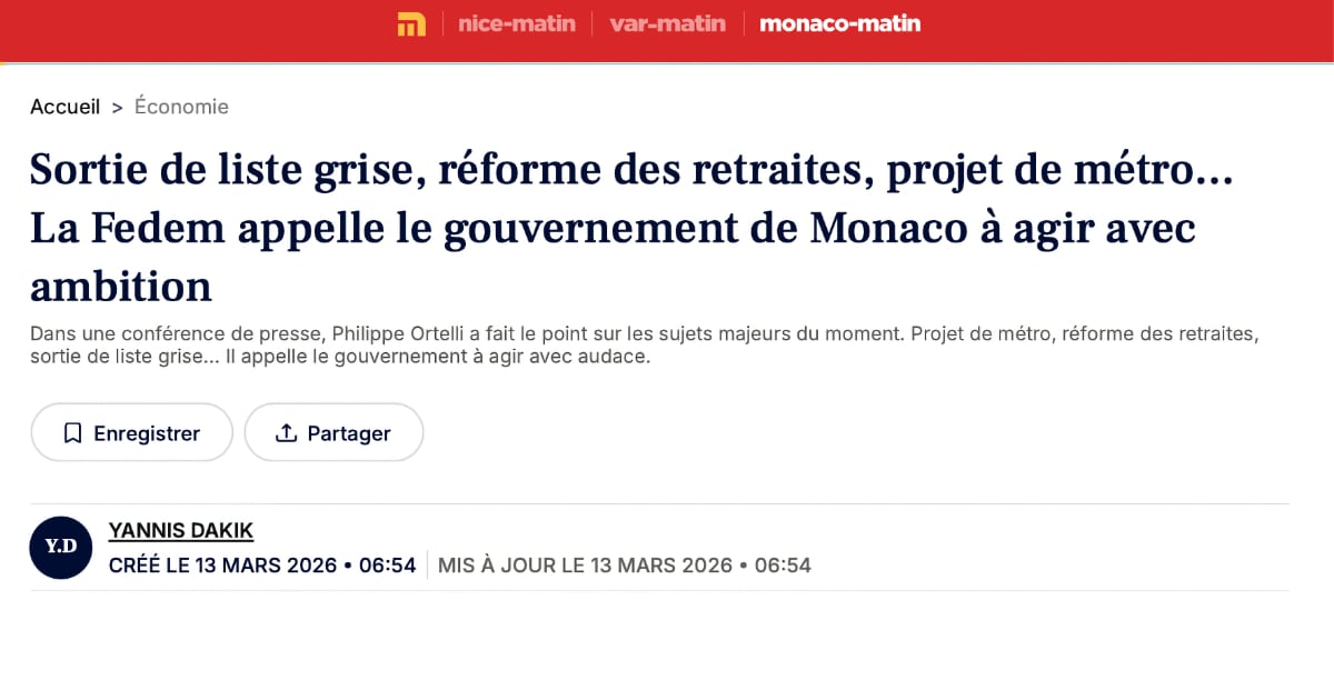 Monaco Matin : La Fedem appelle le gouvernement de Monaco à agir avec ...