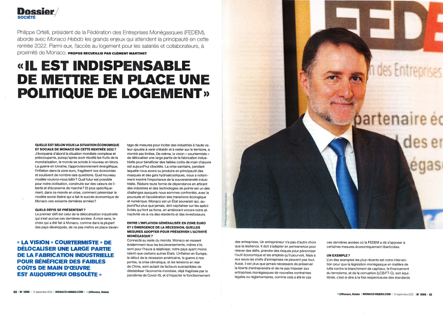 Interview du Président dans Monaco Hebdo sur les grands enjeux de cette ...