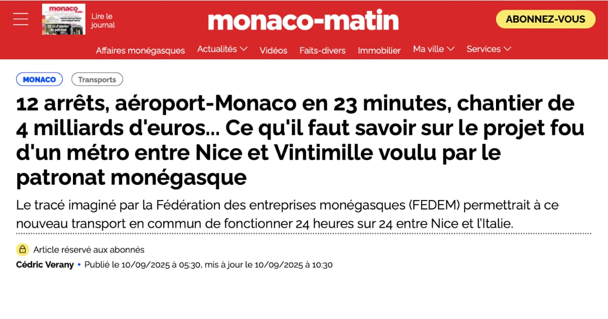Monaco Matin : "Ce qu'il faut savoir sur le projet fou d'un métro entre ...
